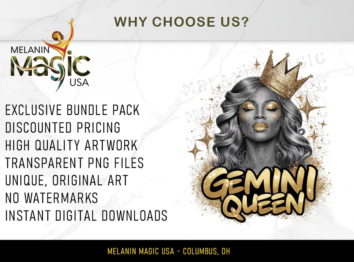 Gemini Queen Png Sublimation Design, Zodiac Queen Png, Glamorous Gold ...