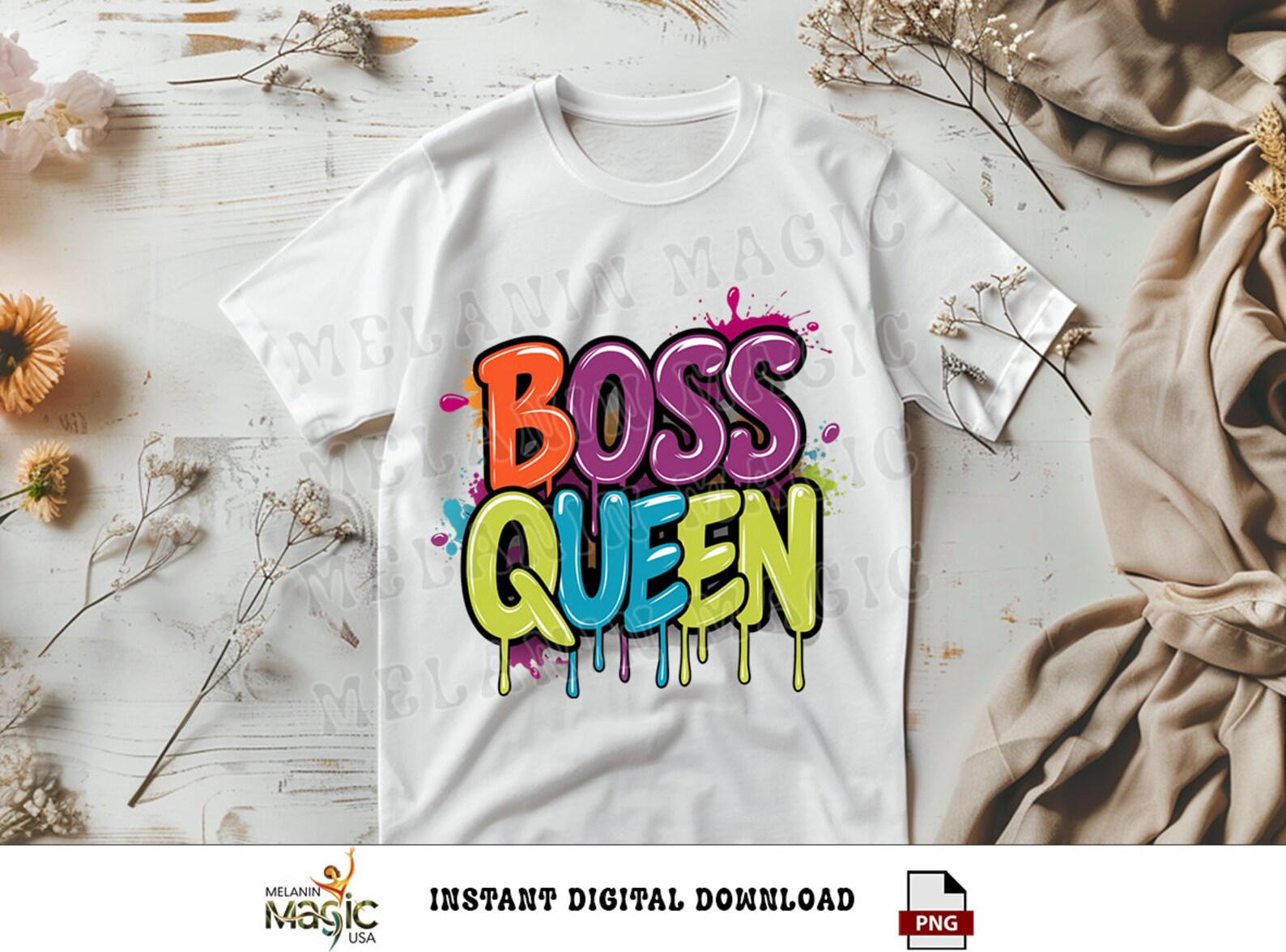 Boss Queen Png Sublimation Design, Colorful Drip Paint Png, Artistic ...