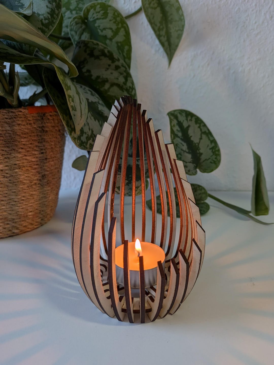 Drop-shaped Wooden Candle Holder in Boho Style, Handmade - Etsy