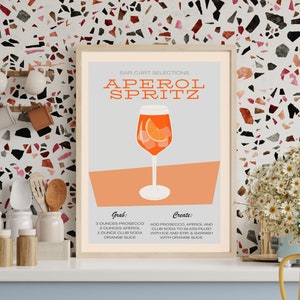 Aperol Spritz Art Print Retro Bar Art Bar Cart Decor Retro Cocktail ...