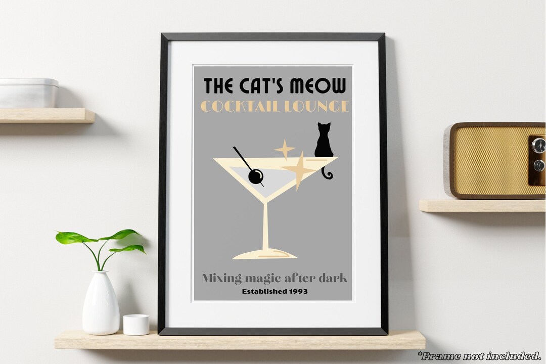 Cats Meow Cocktail Lounge Art Print - Retro Martini Bar Decor - Etsy