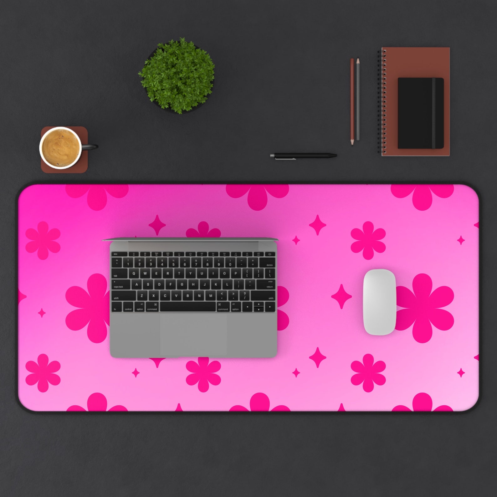 Hot Pink Desk Mat Barbiecore Deskmat Floral Desk Mat Cute Large ...