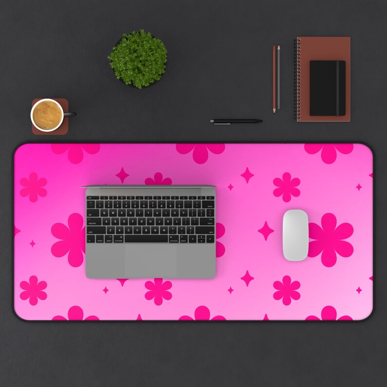 Hot Pink Desk Mat Barbiecore Deskmat Floral Desk Mat Cute Large ...