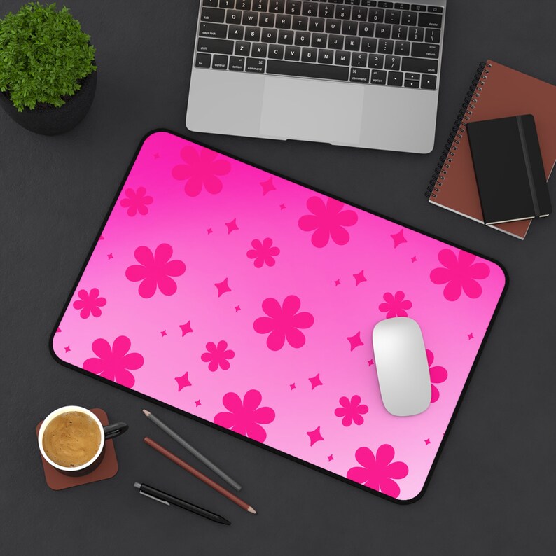 Hot Pink Desk Mat Barbiecore Deskmat Floral Desk Mat Cute Large ...