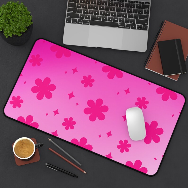 Hot Pink Desk Mat Barbiecore Deskmat Floral Desk Mat Cute Large ...