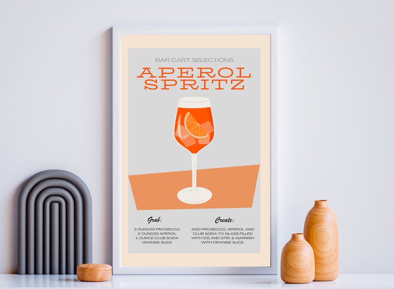 Aperol Spritz Art Print Retro Bar Art Bar Cart Decor Retro Cocktail ...