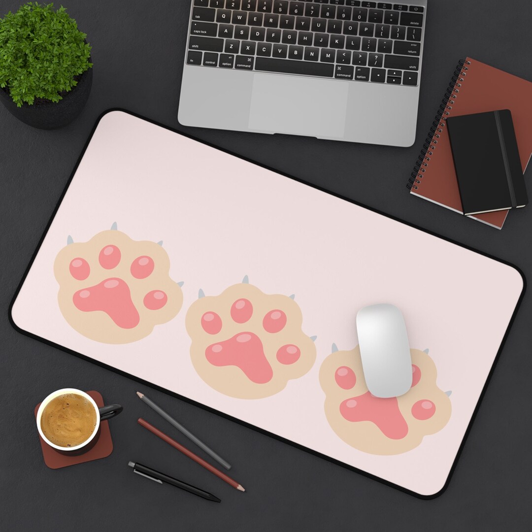 Pink Cat Paw Desk Mat Cute Large Mouse Pad for Childless Cat Ladies ...