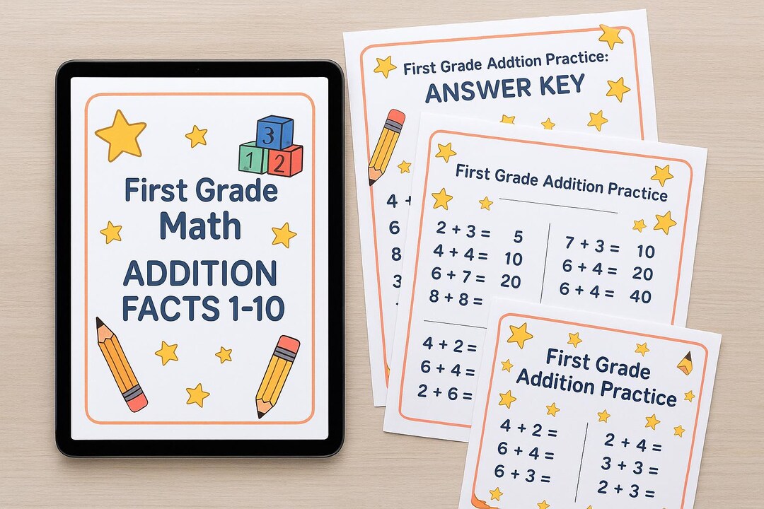 1st Grade Math Workbook: Addition Facts 1-10 Practice (PDF) - Etsy