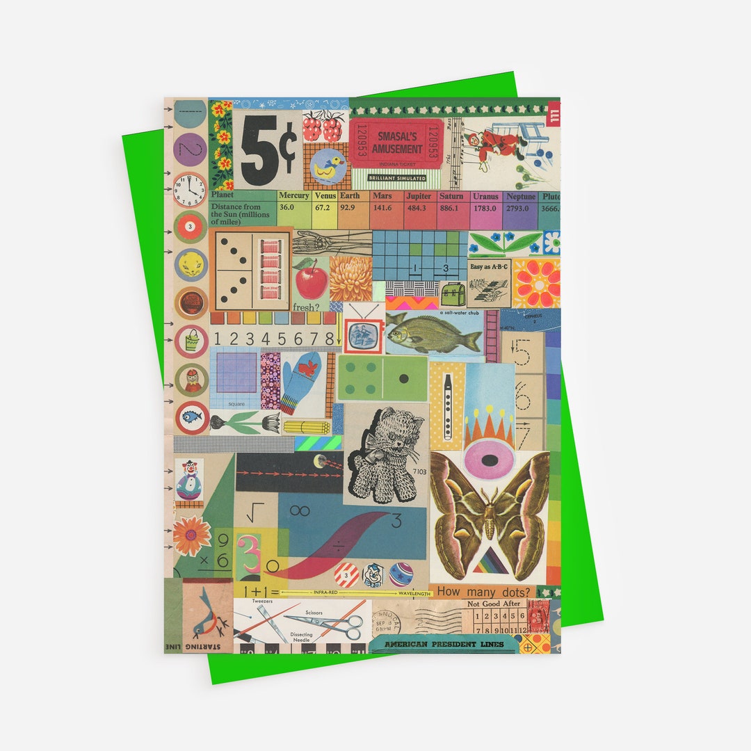 Collage Art Blank Card "5 Cents" - Etsy