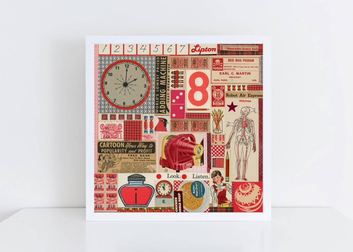 Collage Art Print // Red // Unframed - Etsy