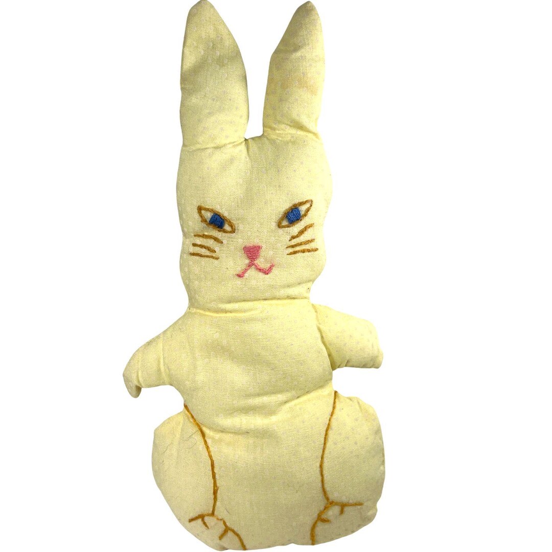 Yellow Stuffed Bunny Rabbit Vintage Polka-dotted Blue Eyes Hand ...