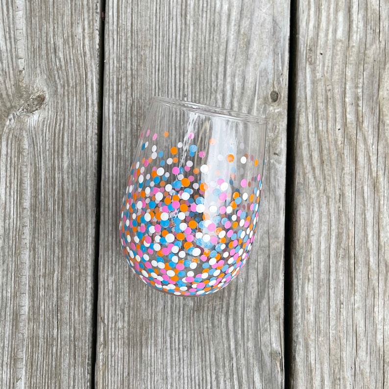 Hand Painted Polka Dot Stemless Wine Glass: Colorful Drinkware - Etsy