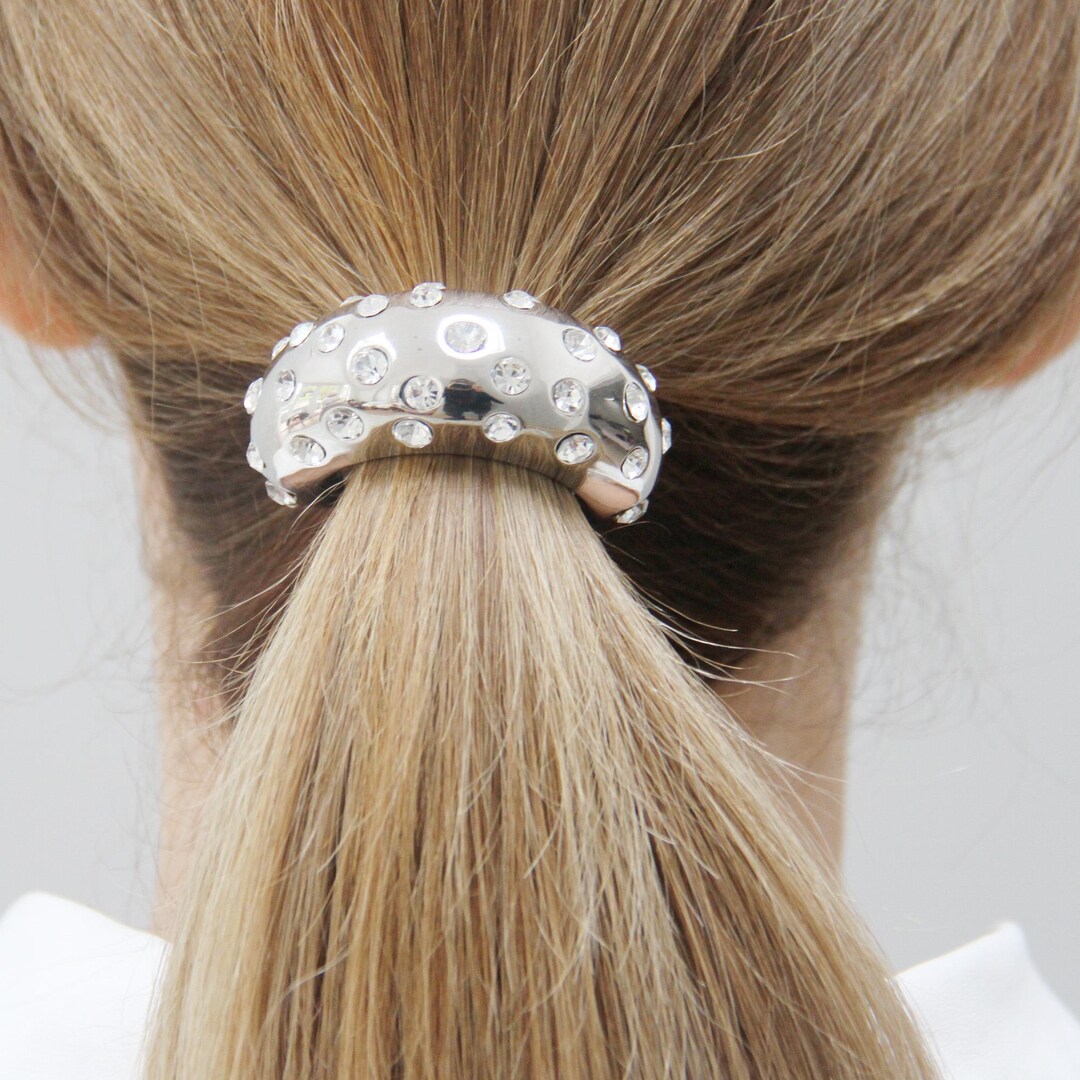 Gold or Silver Crystal Studded Ponytail Holder - Etsy