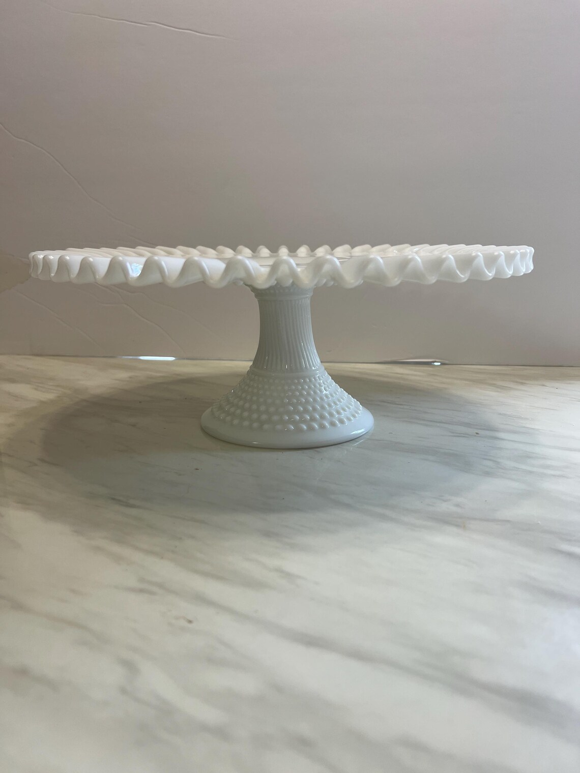 Vintage Hobnail Milk Glass Cake Stand by Fenton With Ruffled Pie Crust ...