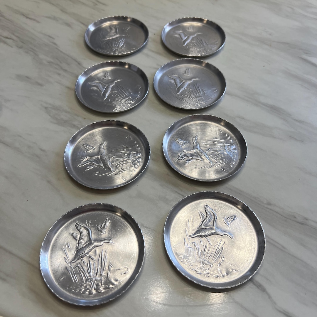 Vintage "ducks Flying Over Cattails" Set of 8 Hand Forged Hammered ...