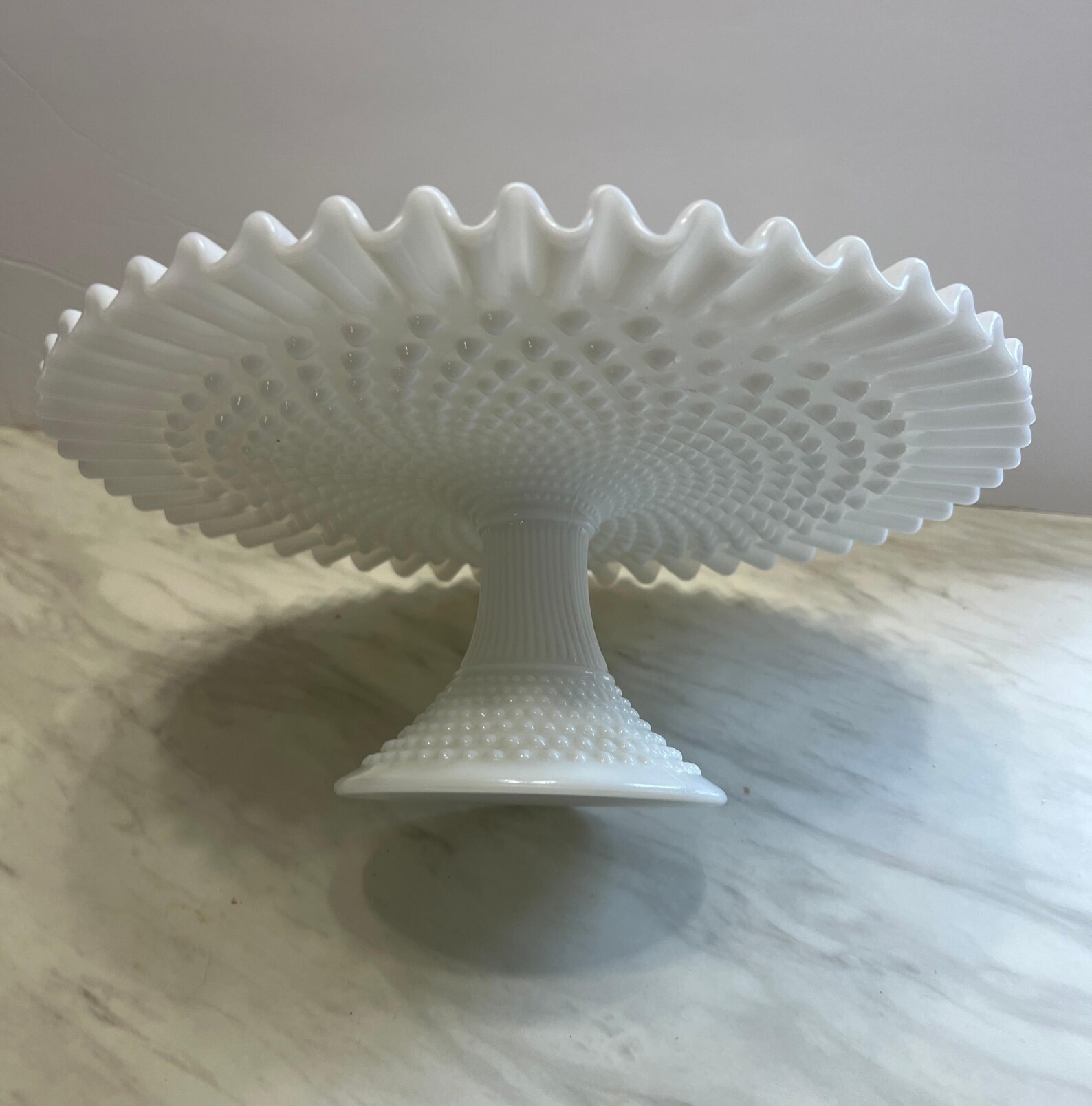 Vintage Hobnail Milk Glass Cake Stand by Fenton With Ruffled Pie Crust ...