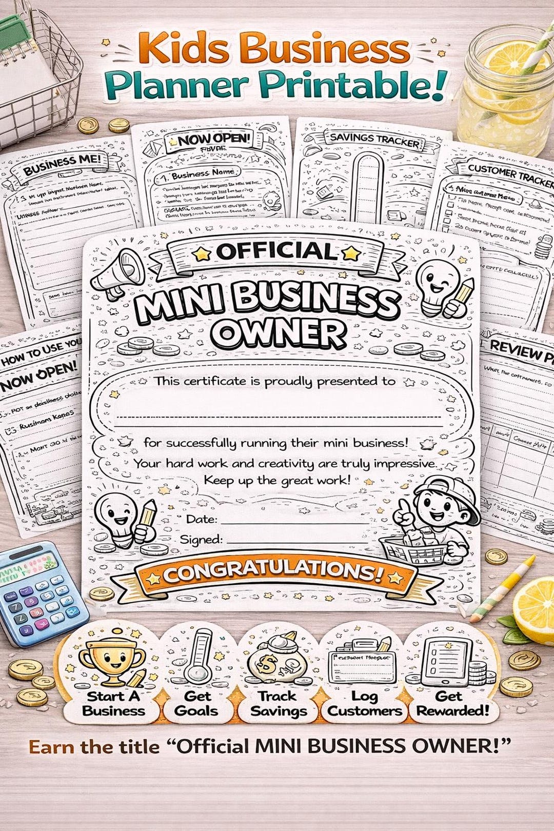 Kids Business Planner Printable | Entrepreneur Workbook, Goal Tracker ...
