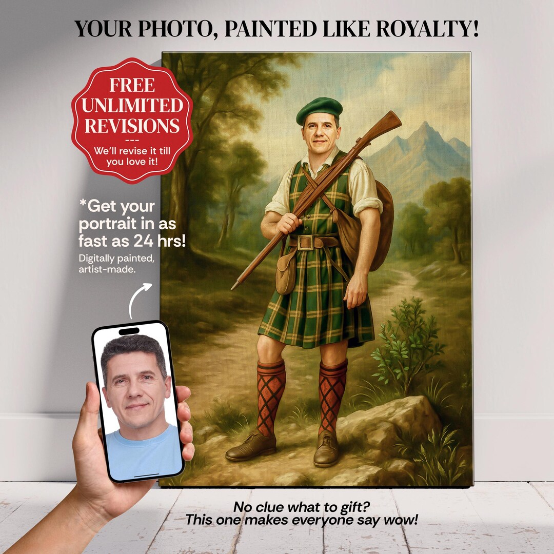 Custom Scottish Portrait From Photo: Scottish Wall Art Royal Portrait ...