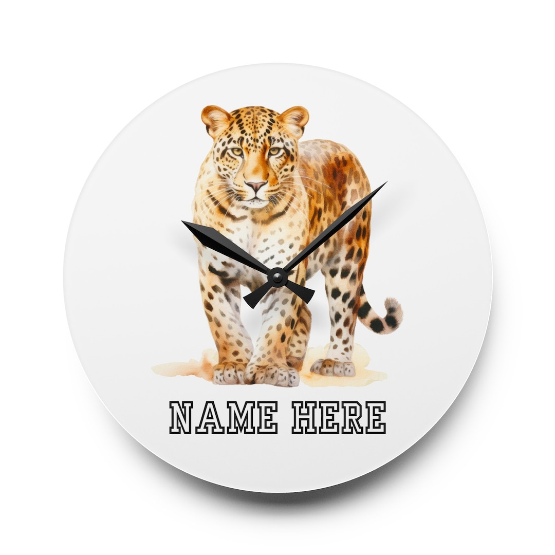 Personalized Wall Clock Leopard Design Decorative Clock Kids Room Wall ...