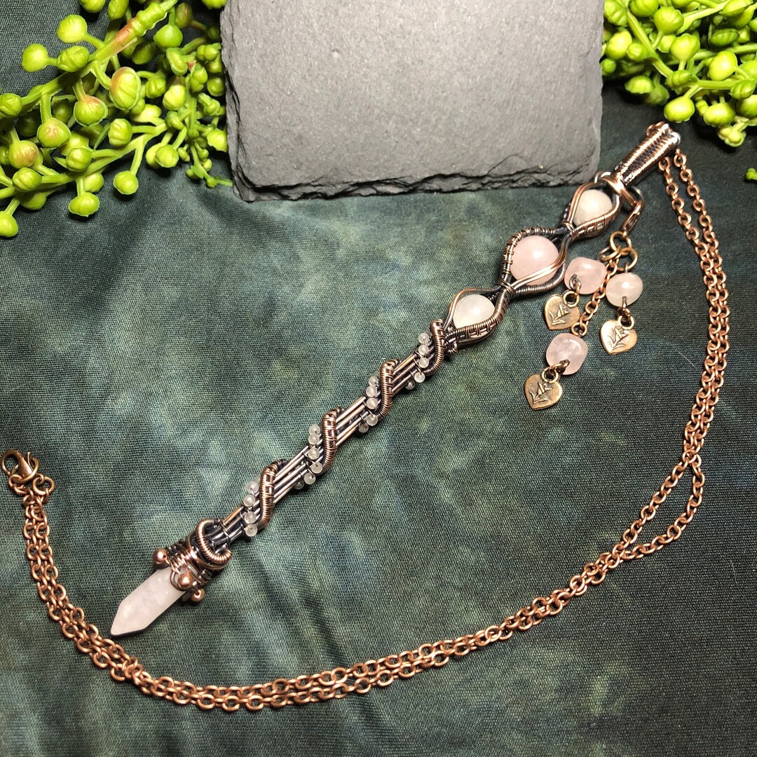 Woven Wire Wrapped Copper Wand and Pointer With a Rose Quartz Point and ...