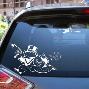 Paper Chasing Monopoly Guy Decal - Decal for Cars, Laptop, Vehicle ...