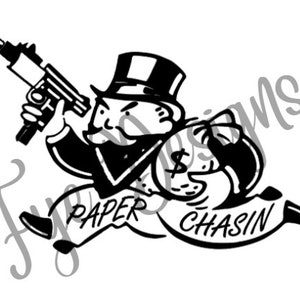 Paper Chasing Monopoly Guy Decal - Decal for Cars, Laptop, Vehicle ...