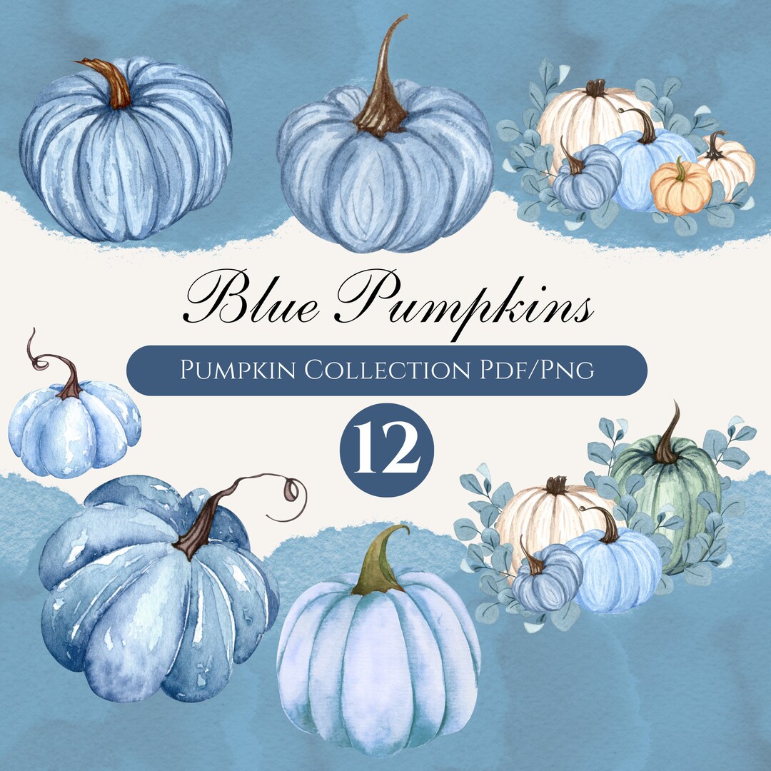 Blue Pumpkin Clipart, Blue Autumn Pumpkin Bundle, Fall Pumpkin Png ...
