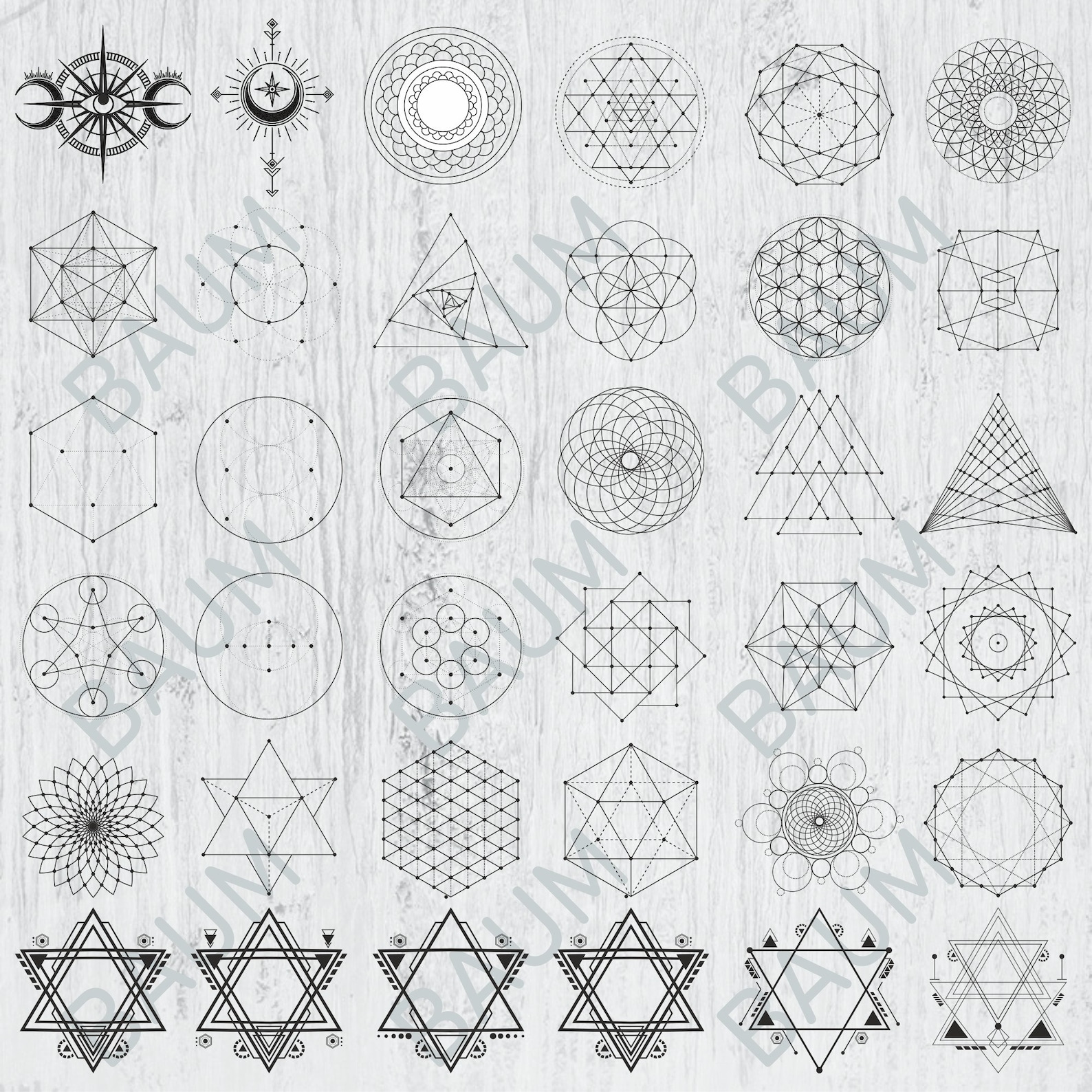 Sacred Geometry Bundle, 108 Sacred Symbols, Vector File, Svg Ai Cdr Dxf ...