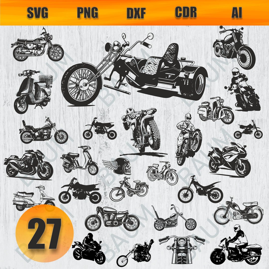 Motorcycles SVG Bundle, Vector Files, Png, Svg, Dxf, Cdr, Ai, Ready to ...