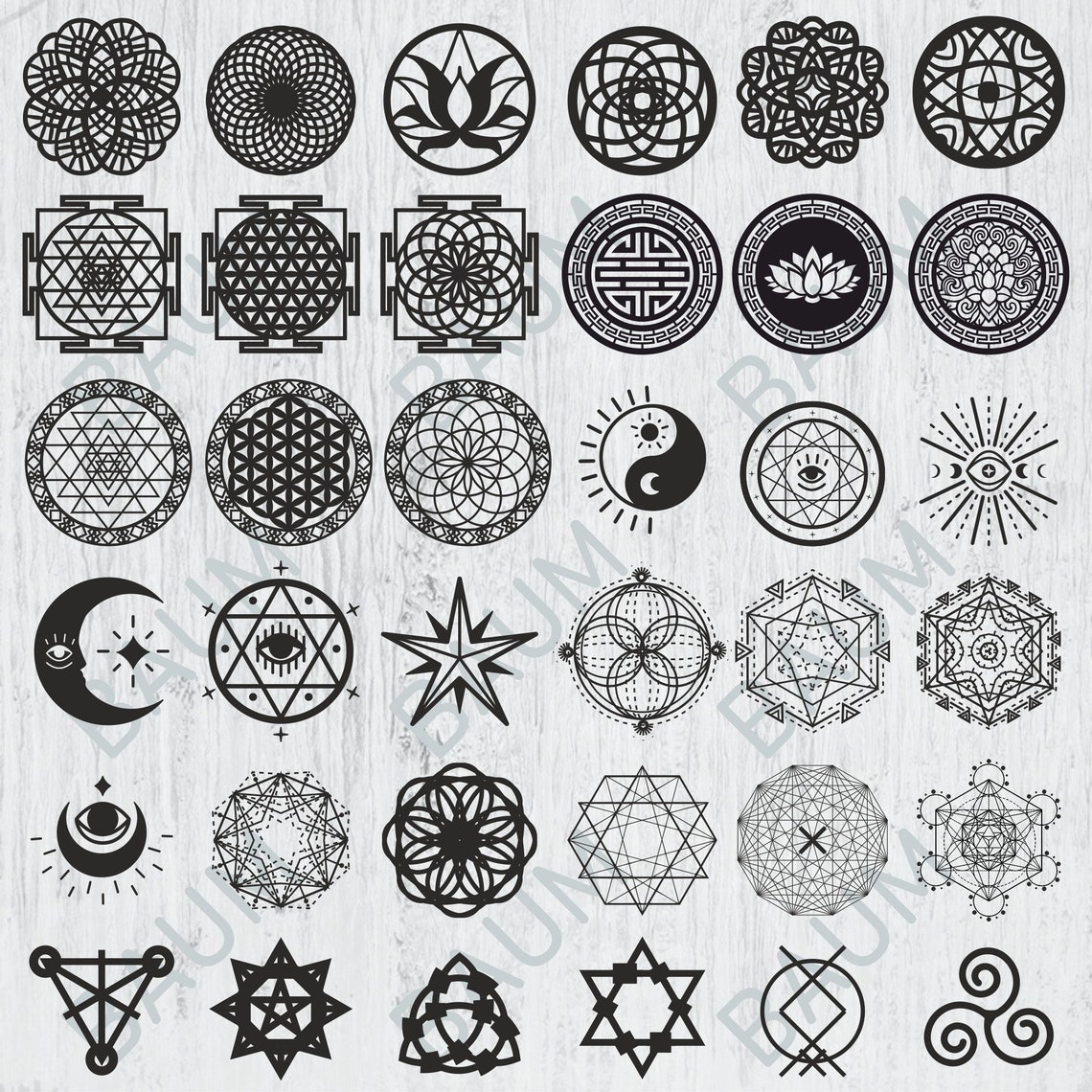 Sacred Geometry Bundle, 108 Sacred Symbols, Vector File, Svg Ai Cdr Dxf ...