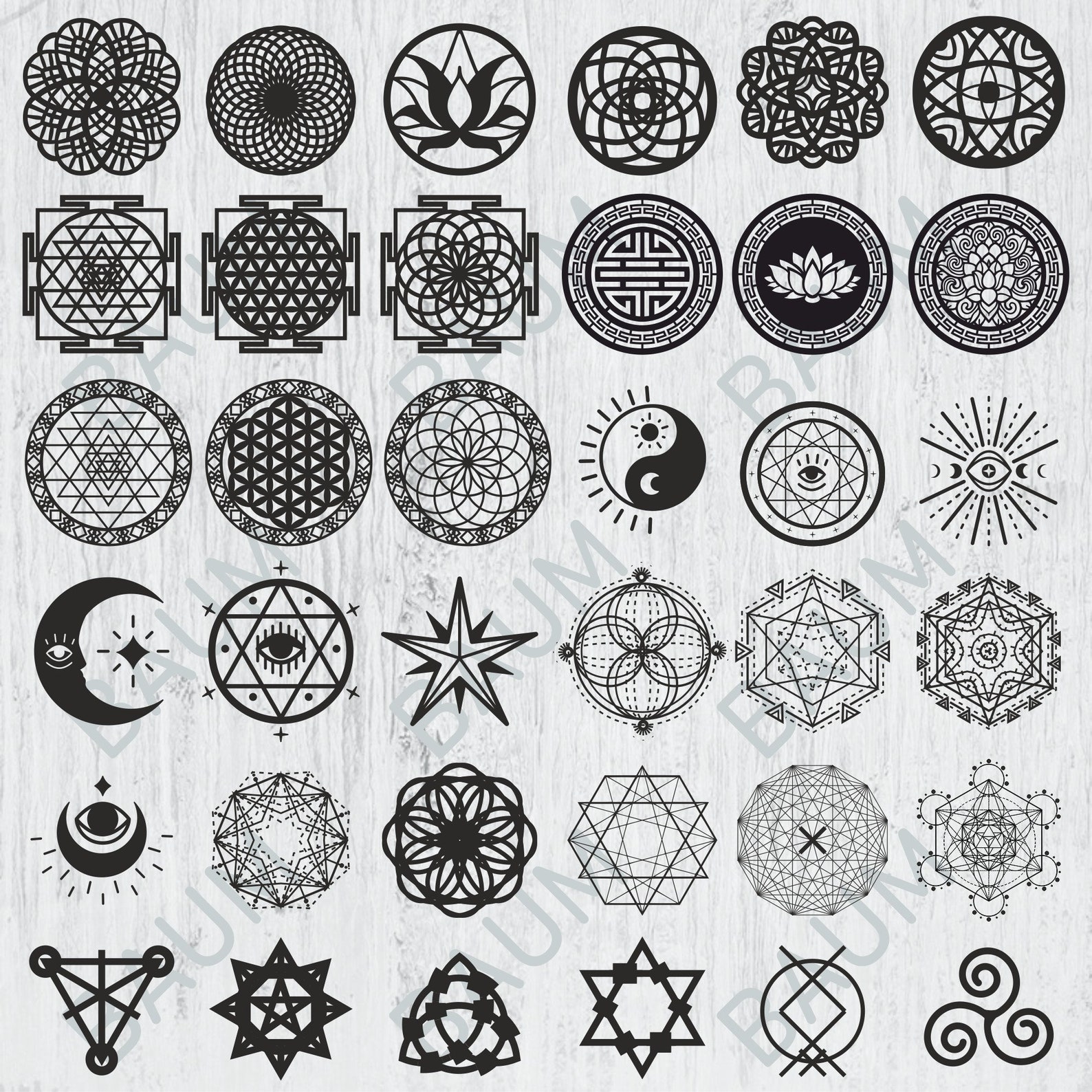Sacred Geometry Bundle, 108 Sacred Symbols, Vector File, Svg Ai Cdr Dxf ...