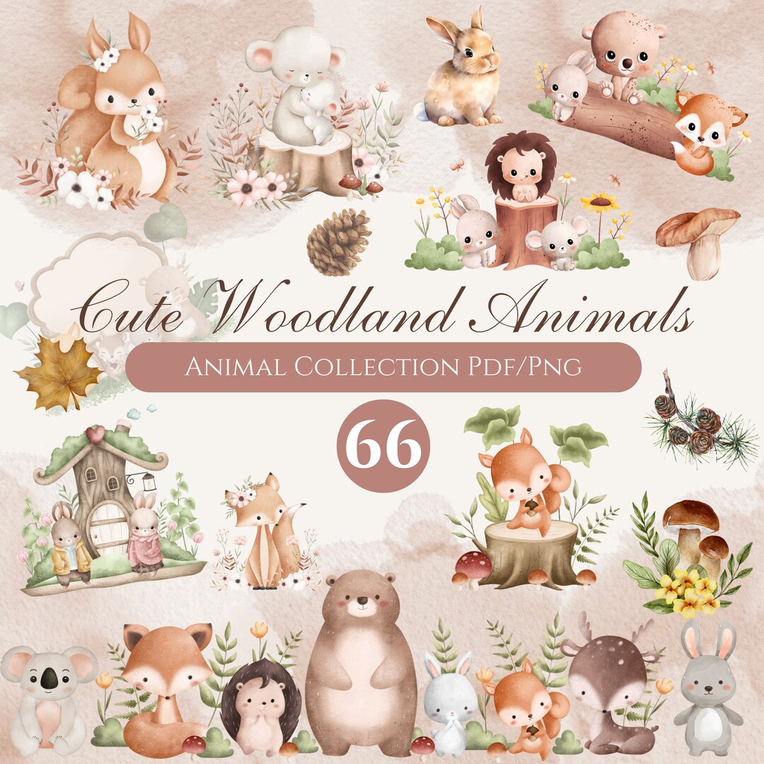 Cute Woodland Clipart Bundle, Woodland Animals Clipart, Woodland Baby ...
