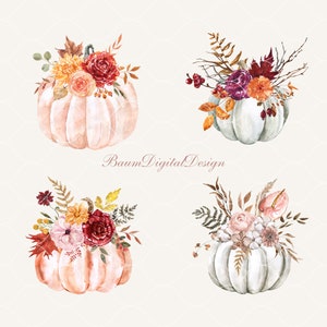 Floral Pumpkin Clipart, Autumn Flowers Bundle, Fall Pumpkin Png ...