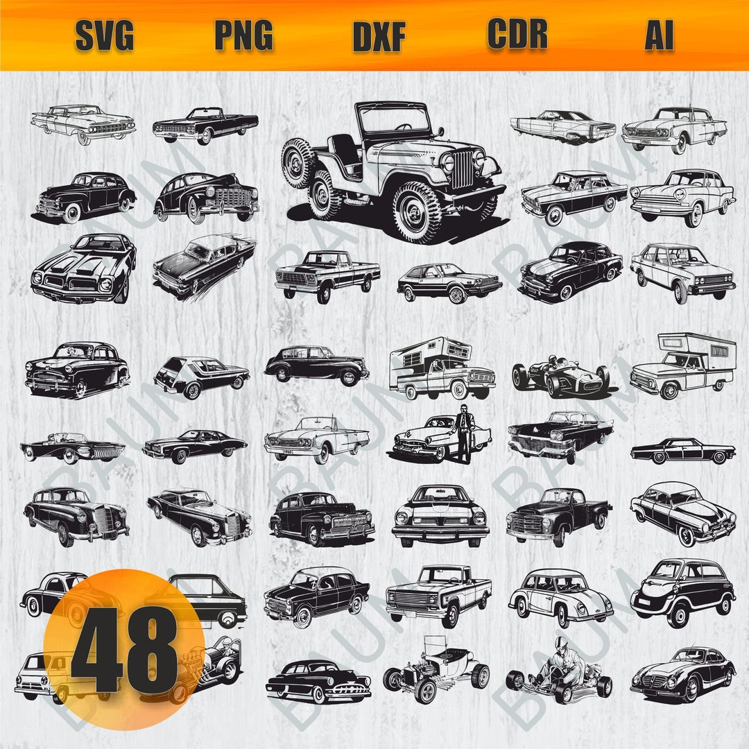 Cars Svg Bundle, Classic Cars, Vector Files, Svg Ai Cdr Dxf Png, Ready ...