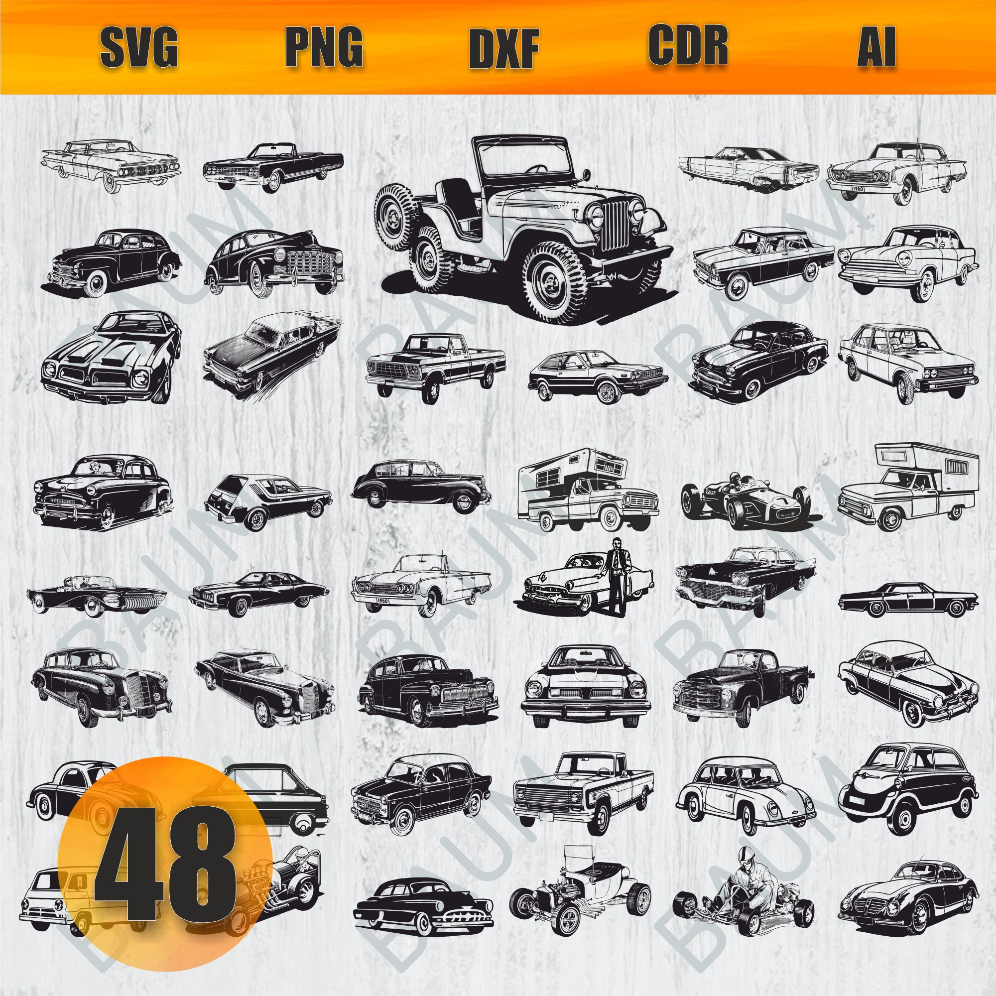 Cars Svg Bundle, Classic Cars, Vector Files, Svg Ai Cdr Dxf Png, Ready ...