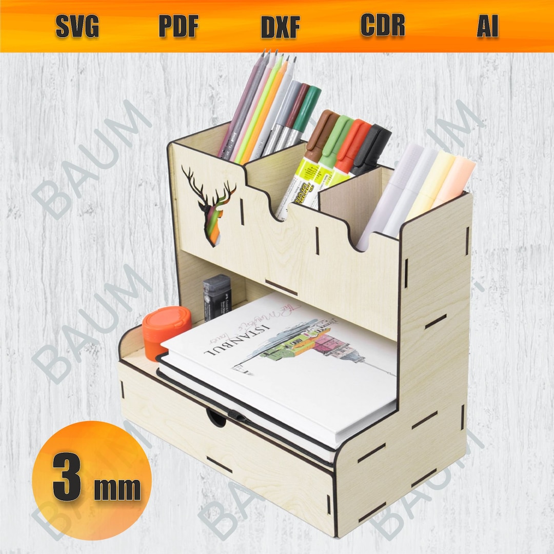 Pen Holder Organizer Laser Cut Svg, Desk Organizer, Vector Files, Svg ...