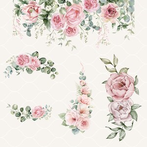 Dusty Rose Floral Clipart, Dusty Pink Flowers, Blush Floral Bouquets ...