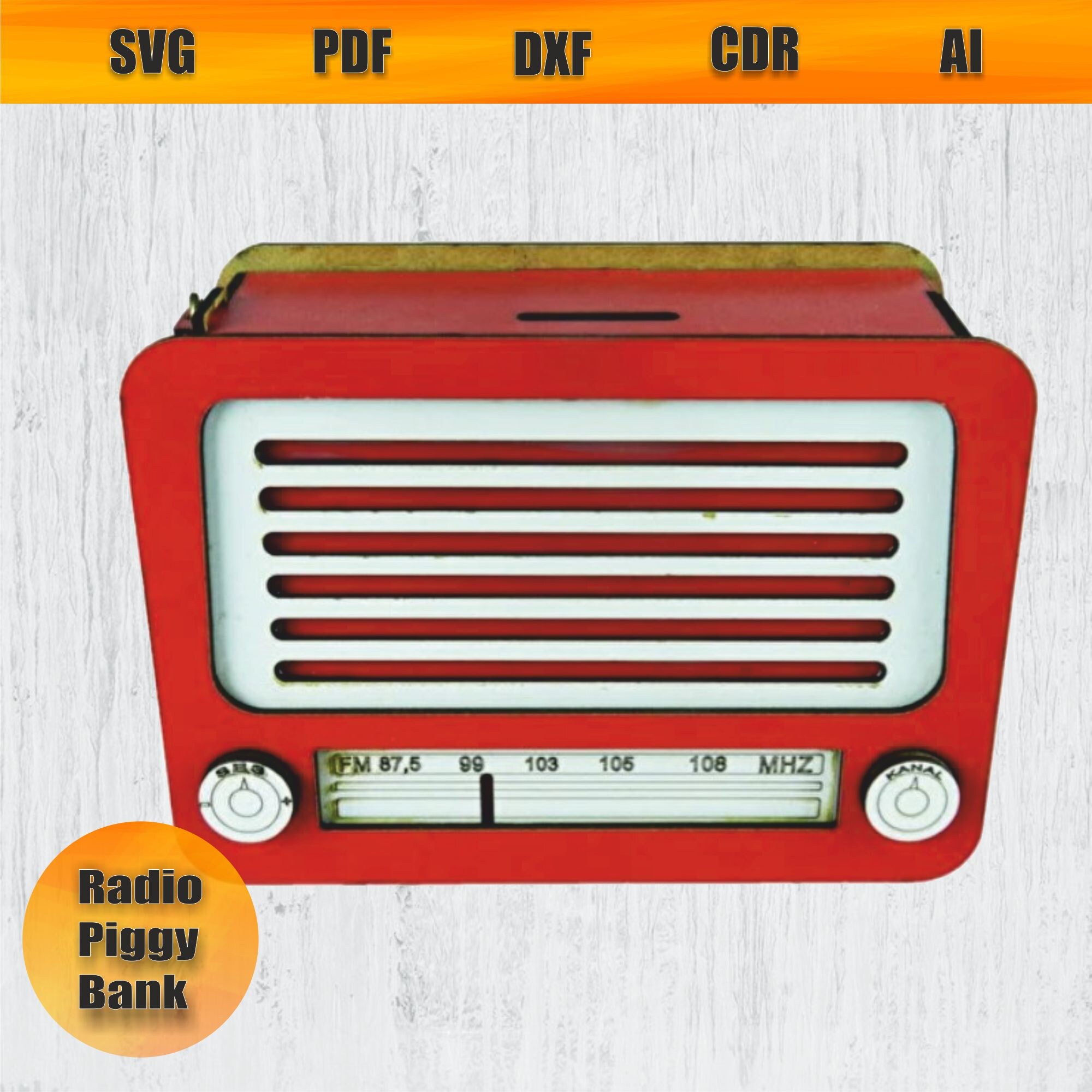 Radio Piggy Bank, Wooden Box Piggy Banks, Laser Cut File, Svg Ai Cdr ...