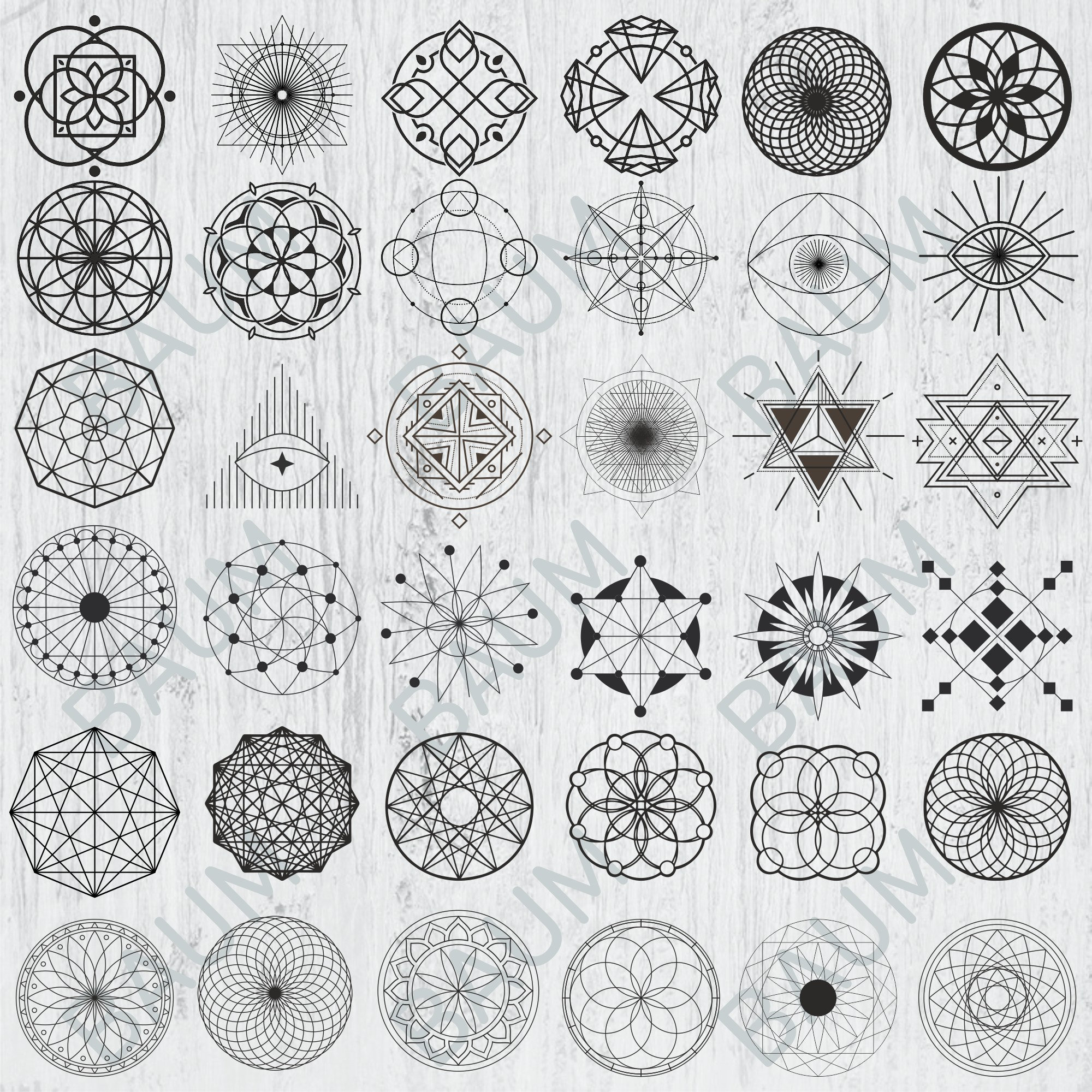 Sacred Geometry Bundle, 108 Sacred Symbols, Vector File, Svg Ai Cdr Dxf ...