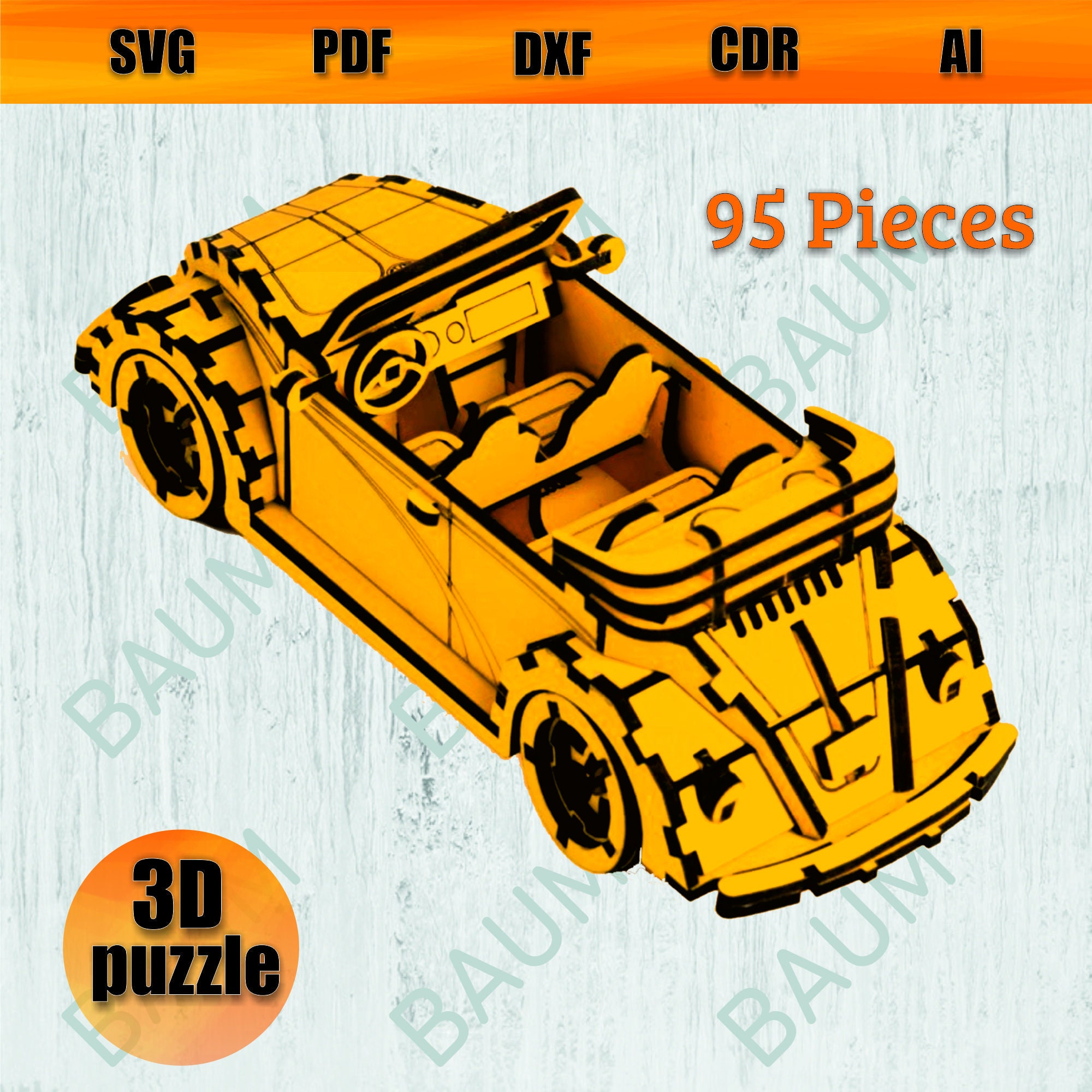 3D Puzzle Car Laser Cut Svg, 3D Puzzle, Vector Files, Svg Ai Cdr Dxf ...