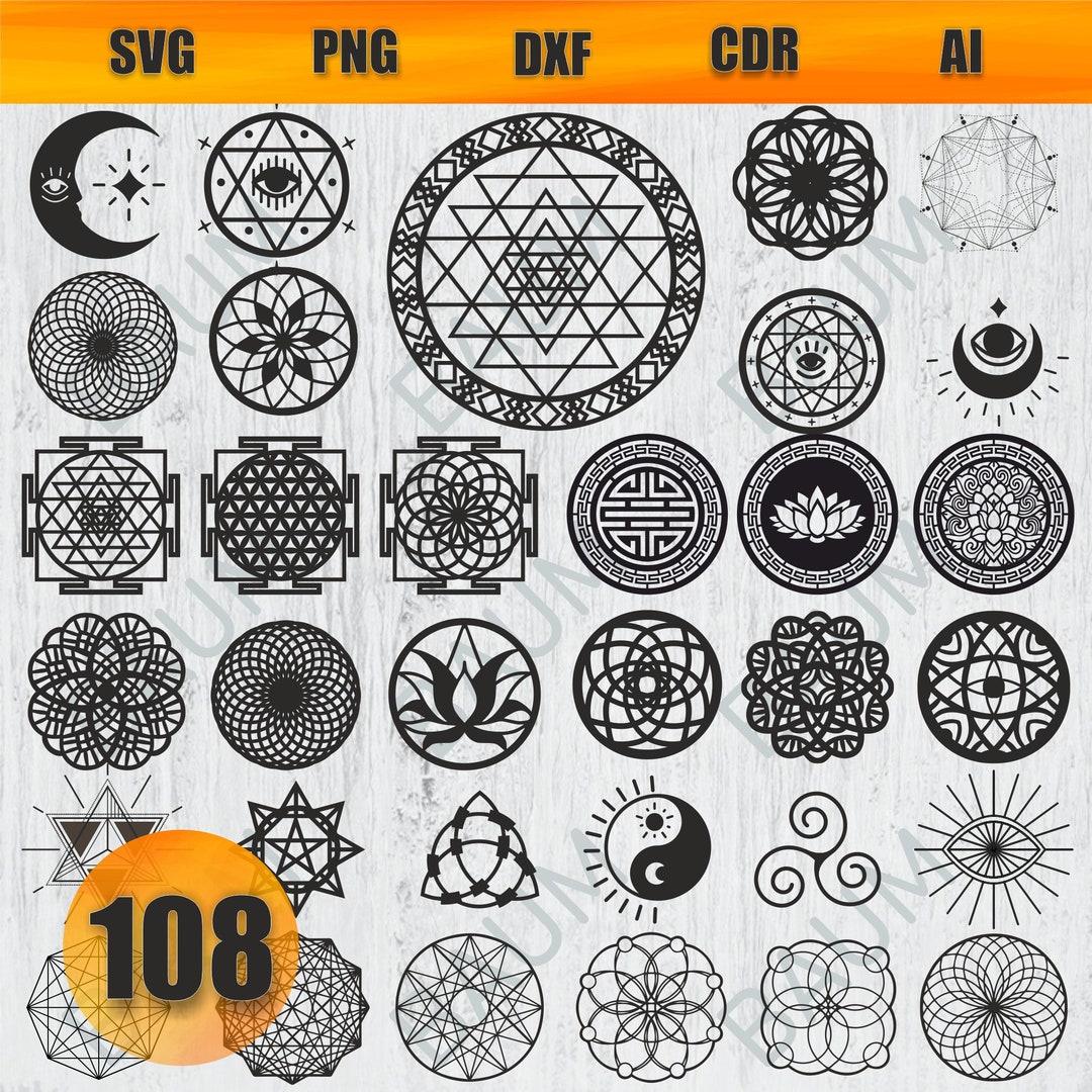 Sacred Geometry Bundle, 108 Sacred Symbols, Vector File, Svg Ai Cdr Dxf ...