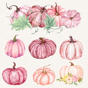 Pink Pumpkin Clipart, Pink Autumn Pumpkin Bundle, Fall Pumpkin Png ...