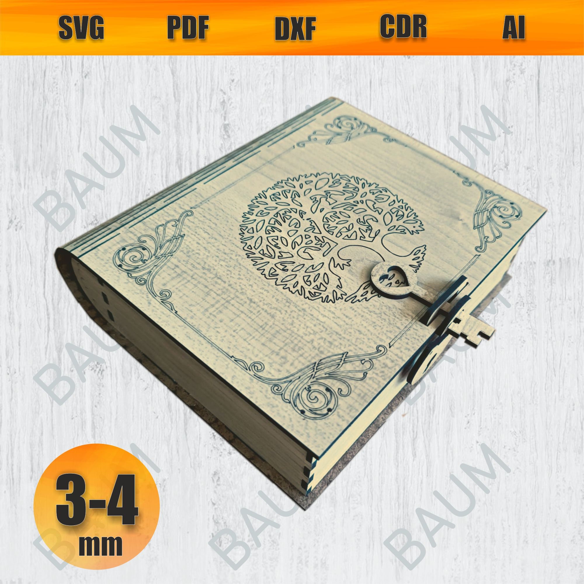 Lockable Book Box Svg Bundle for 3mm and 4mm, Tree of Life, Vector ...