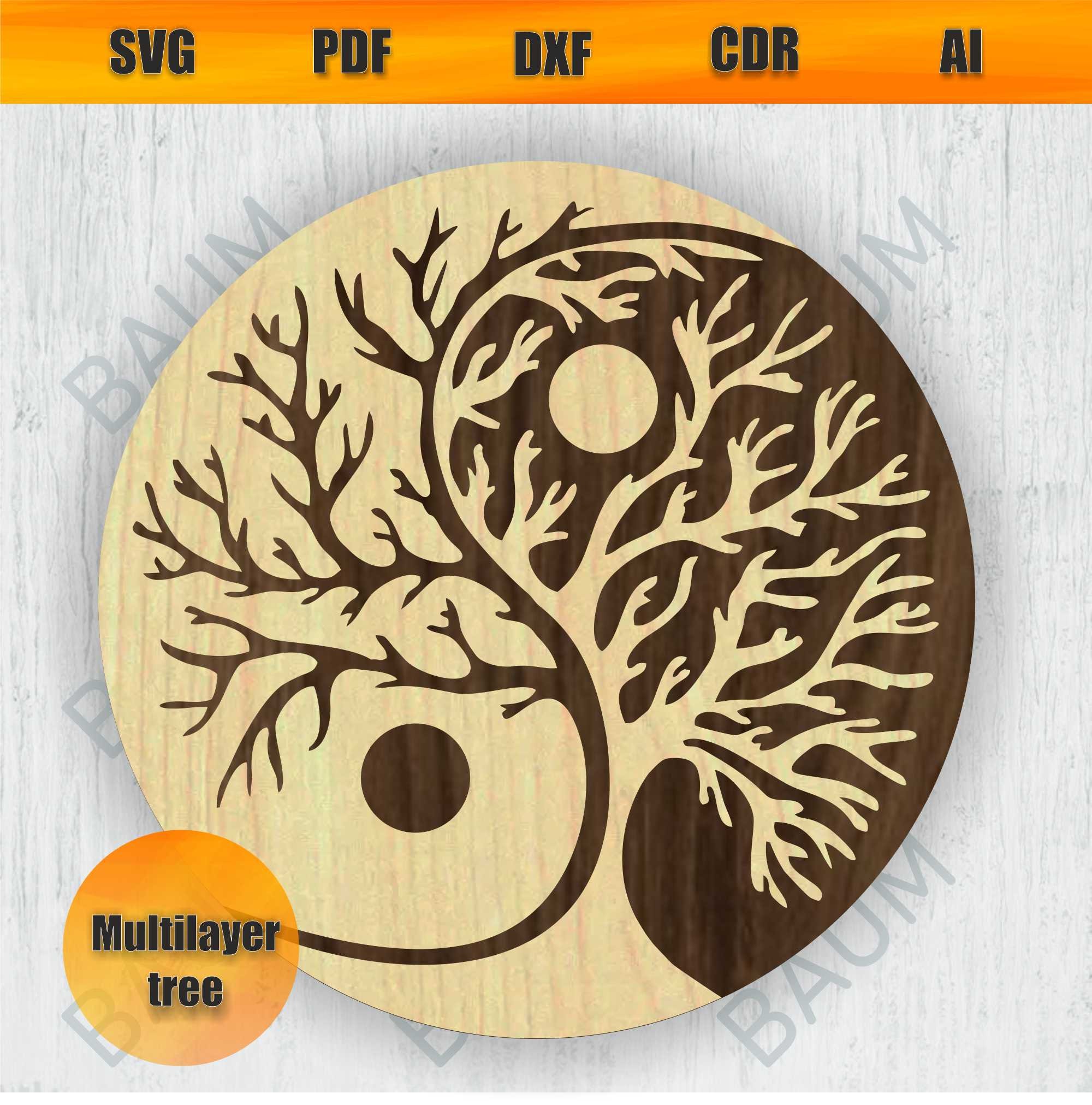 Yin Yang Tree Multilayer Svg, Tree of Life Wall Decor Svg, Svg Ai Cdr ...