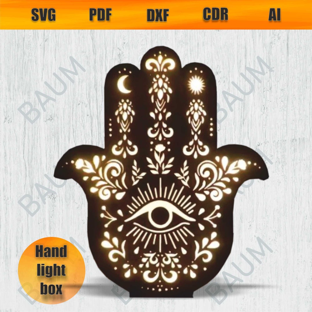 Hamsa Hand Lamp Laser Cut Svg, Light Box Hamsa, Svg Ai Cdr Dxf Pdf ...