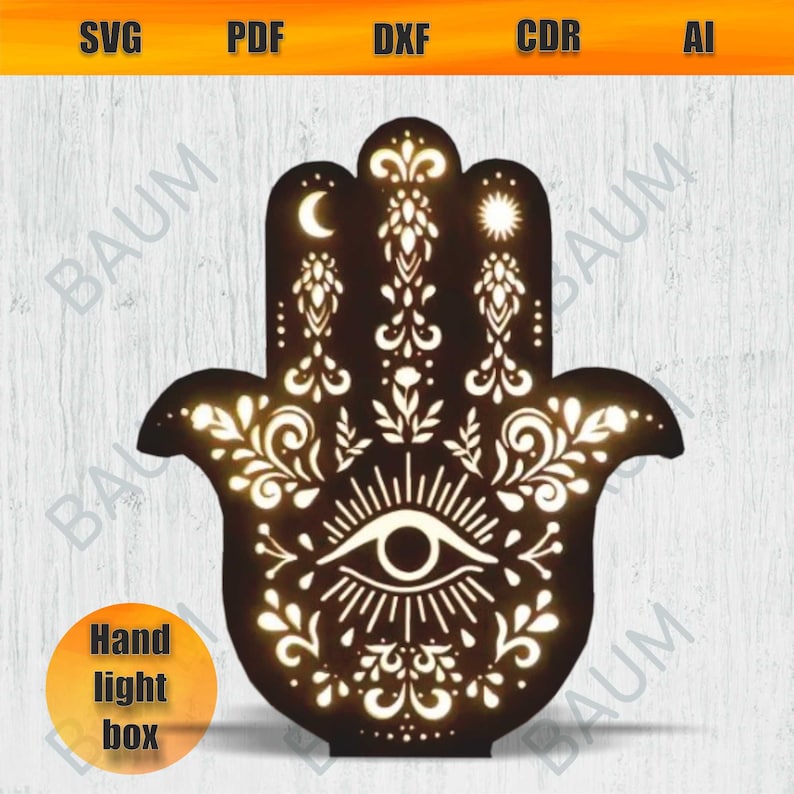 Hamsa Hand Lamp Laser Cut Svg, Light Box Hamsa, Svg Ai Cdr Dxf Pdf, Hamsa Hand Night Light, Wood ...