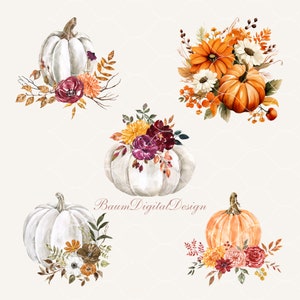 Floral Pumpkin Clipart, Autumn Flowers Bundle, Fall Pumpkin Png ...