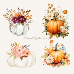 Floral Pumpkin Clipart, Autumn Flowers Bundle, Fall Pumpkin Png ...
