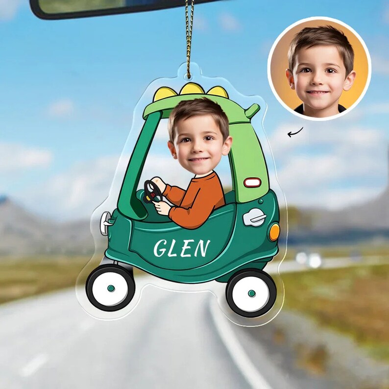 Personalized Acrylic Car Hanger, Custom Drive Safe Daddy Kid Head Photo ...