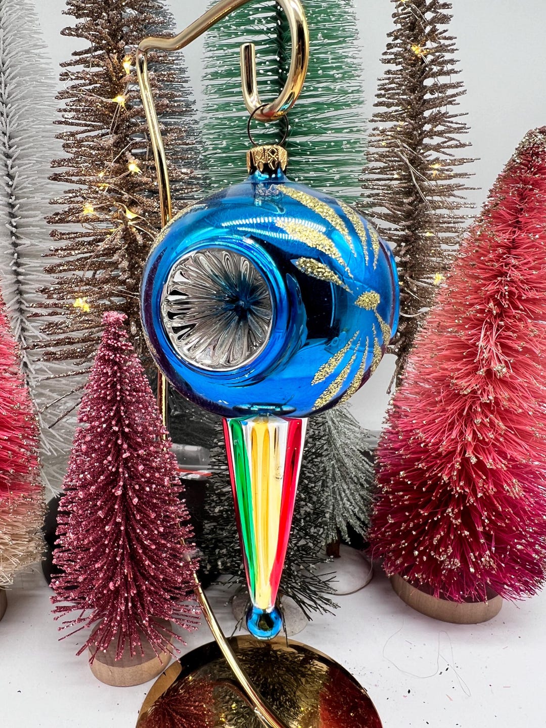 Vintage INGE GLASS West Germany Triple Reflector Blue Christmas Drop ...